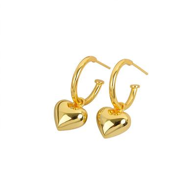 China 925 Sterling Silver Heart Shape Women Girl Hoop Earrings Brazilian Gold Plated Jewelry for sale