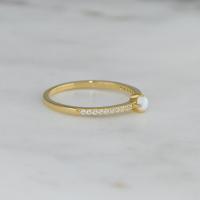 China Women's Minimalist Design 925 Sterling Silver 18K Gold White Zircon Opal Ring for sale