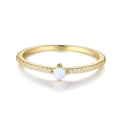 China Women's Minimalist Design 925 Sterling Silver 18K Gold White Zircon Opal Ring for sale