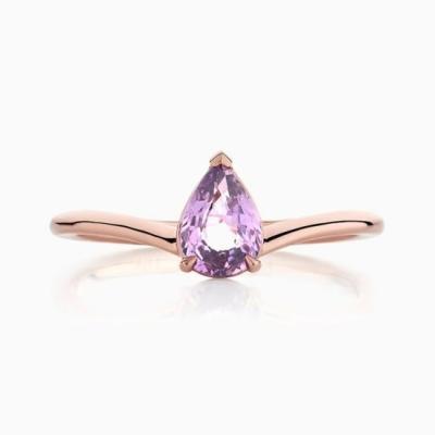 China Rose Gold Plated 925 Sterling Silver Pear Cut Purple Sapphire Curved Stackable Ring for sale