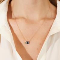 China Hot Selling 925 Silver Cushion Cut Sapphire and Rectangle Cut White Zircon Color Block Zirconia Double Stone Pendant Necklaces for sale