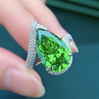 China Luxury Emerald CZ Diamond Rings Real 925 Sterling Silver Handmade Jewelry for Women for sale