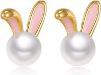China Easter Rabbit Pearl Earrings Dainty Zircon Studs Bunny Carrot Cute Jewelry Gifts for sale