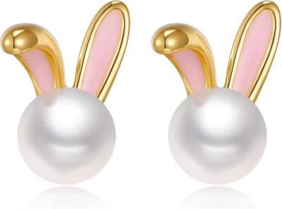 China Easter Rabbit Pearl Earrings Dainty Zircon Studs Bunny Carrot Cute Jewelry Gifts for sale