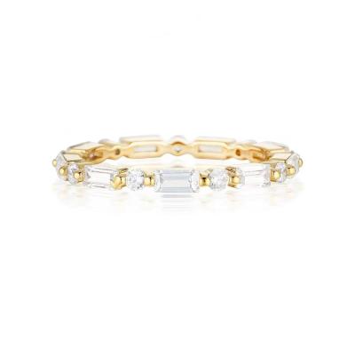China 18K Gold Simple Modern Rectangular Cut White CZ 925 Sterling Silver Women's Eternal Ring Party Gift for sale