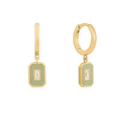 China Baguette CZ Enamel Hoop Earrings 925 Silver 18K Gold Plated Handcrafted Jewelry For Women for sale