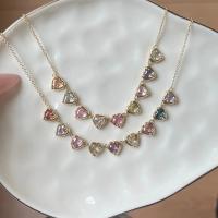 China Gold Plated Handmade Heart-Shaped Sapphire & Cubic Zirconia Strand Necklace Elegant Party Jewelry for Women for sale