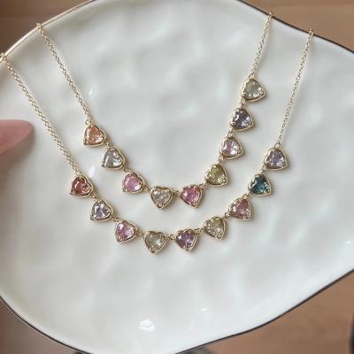 China Gold Plated Handmade Heart-Shaped Sapphire & Cubic Zirconia Strand Necklace Elegant Party Jewelry for Women for sale