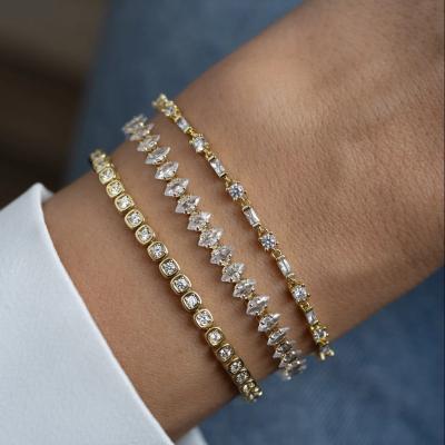 China 3mm Zirconia Tennis Bracelet 925 Silver 14K Gold Plated Unisex Jewelry for sale