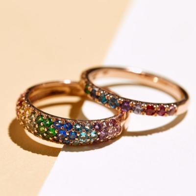China 18K Gold Plated Rainbow Zircon 925 Sterling Silver Cluster Ring for sale