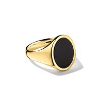 China 18K Gold Plated Black Onyx 925 Sterling Silver Men's Signet Ring for sale