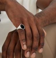 China 18K Gold Plated Black Onyx 925 Sterling Silver Men's Signet Ring for sale