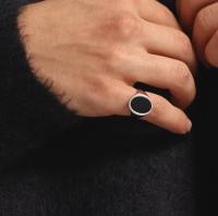China 18K Gold Plated Black Onyx 925 Sterling Silver Men's Signet Ring for sale