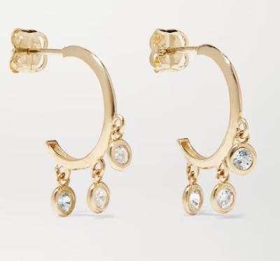 China 14K Gold Plated Brass Hoop Earrings with Zircon Bezel Setting for sale