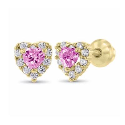 China 925 Sterling Silver 14K Gold Plated Heart CZ Baby Stud Earrings for sale