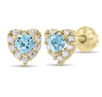 China 925 Sterling Silver 14K Gold Plated Heart CZ Baby Stud Earrings for sale