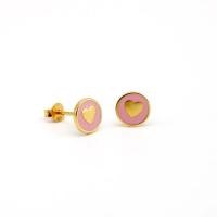China 925 Sterling Silver 8mm Heart Stud Earrings with Pink Enamel for sale