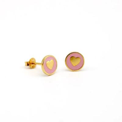 China 925 Sterling Silver 8mm Heart Stud Earrings with Pink Enamel for sale