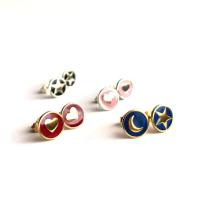 China 925 Sterling Silver 8mm Heart Stud Earrings with Pink Enamel for sale