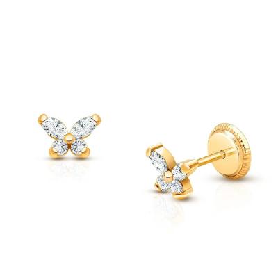 China 925 Sterling Silver 18K Gold Plated Butterfly Stud Earrings 1.5g for sale