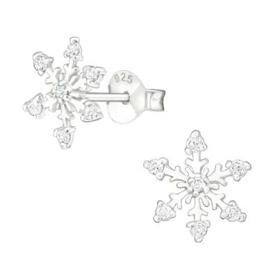 China 925 Sterling Silver Rhodium Plated CZ Snowflake Stud Earrings 2g for sale