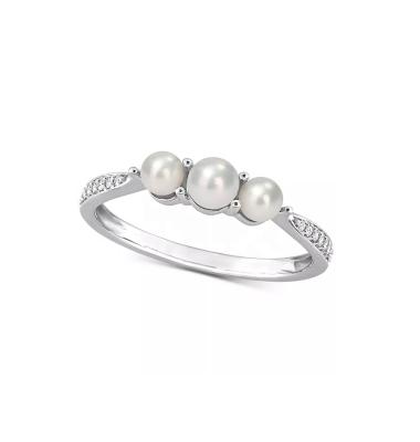 China Wholesale 925 Sterling Silver Freshwater Pearl Ring with Diamond Accent in 18k Gold Plated AAAA Grade Band Ring for sale