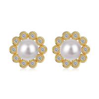 China 925 Sterling Silver Flower Design Earrings with Micro-Inset Zircon and 14K Gold Plated Korean Style Stud Earrings for sale