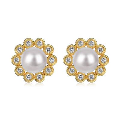 China 925 Sterling Silver Flower Design Earrings with Micro-Inset Zircon and 14K Gold Plated Korean Style Stud Earrings for sale