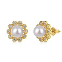 China 925 Sterling Silver Flower Design Earrings with Micro-Inset Zircon and 14K Gold Plated Korean Style Stud Earrings for sale