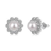 China 925 Sterling Silver Flower Design Earrings with Micro-Inset Zircon and 14K Gold Plated Korean Style Stud Earrings for sale
