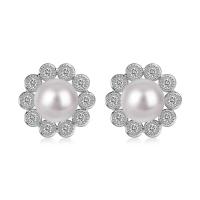 China 925 Sterling Silver Flower Design Earrings with Micro-Inset Zircon and 14K Gold Plated Korean Style Stud Earrings for sale