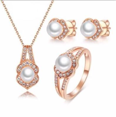 China 925 Sterling Silver White CZ Rose Gold Plated Pearl Jewelry Set for Women Wedding & Anniversary for sale