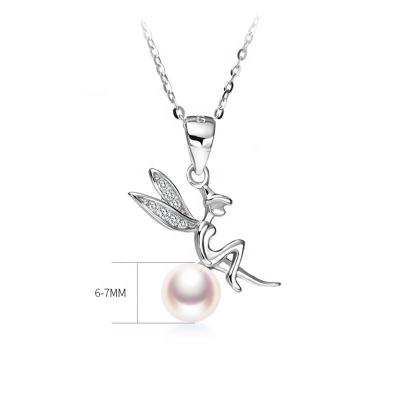 China Handmade 925 Sterling Silver Pearl Inlay Angel Charm Pendant Necklace with Custom Logo Service for sale