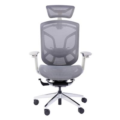 China Grey Plastic Rotating Chair Comfort Water Fall Design 3D Support Headrest Mesh Office Chairs for sale