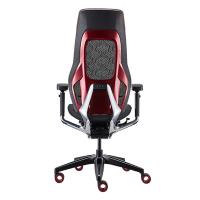 China Ergonomic Swivel Gaming Chair Red Leather Headrest Black PA Frame for sale