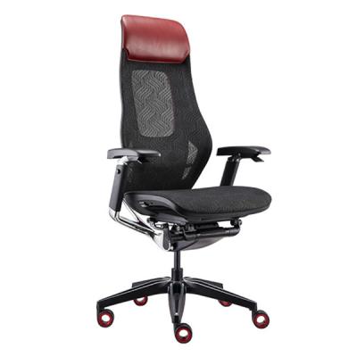 China Ergonomic Swivel Gaming Chair Red Leather Headrest Black PA Frame for sale