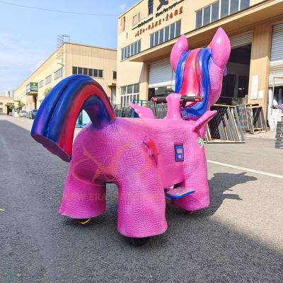 China Jurassic World Park Electric Ride On Unicorn With Delightful Pink Body Coin Operate for sale
