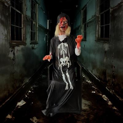 China Custom Halloween Zombie Props Animatronic Electric Chair With Infrared Sensor for sale
