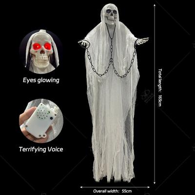 China Customized Plastic Hanging Ghost Halloween Themed Decorations Light Up Skeleton for sale