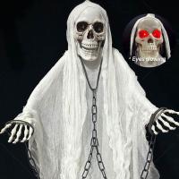 China Customized Plastic Hanging Ghost Halloween Themed Decorations Light Up Skeleton for sale