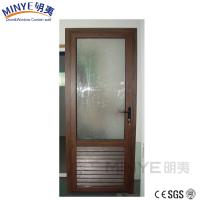China Aluminum Bathroom Door with Ventilation Wood Grain Finish 6063-T5 Thermal Break Profile for sale