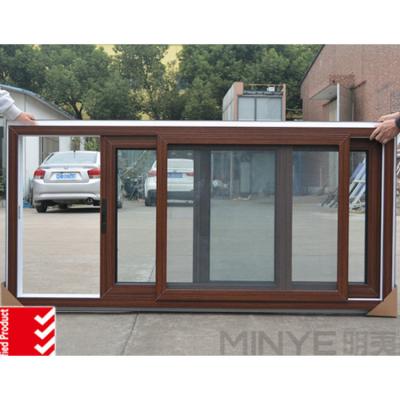 China UPVC Sliding Door Composite Wood Color 5mm+12A+5mm Double Glazed Side Opening for sale