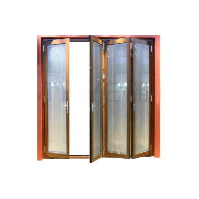 China Blue Wood Colour Modern Wooden Folding Bifold Door Durable Construction 6063-T5 Aluminum for sale