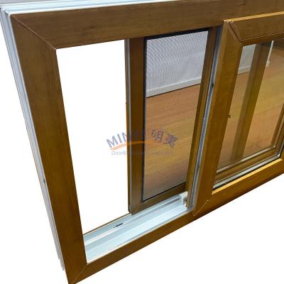 China Wood Grain Vinyl Sliding Window 2.5mm Profile German Hardware Double Glazing 5mm+12A+5mm for sale