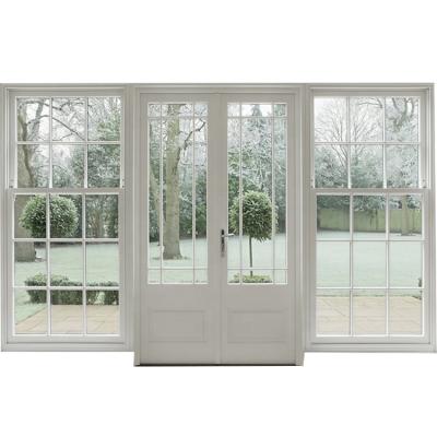 China PVC UPVC Double Glass Entry Door Natural Wood Color 5mm12A5mm Tempered Glazing for sale