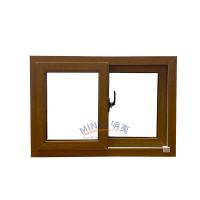China Wood Color UPVC Horizontal Sliding Window with Double Glazed Glass Door 5mm+12A+5mm for sale