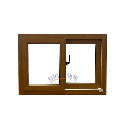 China Wood Color UPVC Horizontal Sliding Window with Double Glazed Glass Door 5mm+12A+5mm for sale