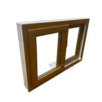 China Wood Color UPVC Horizontal Sliding Window with Double Glazed Glass Door 5mm+12A+5mm for sale