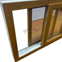 China Wood Color UPVC Horizontal Sliding Window with Double Glazed Glass Door 5mm+12A+5mm for sale