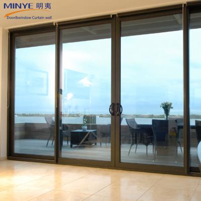 China Finished Surface Aluminum Sliding Doors Soundproof Glass Interiors 5mm+12A+5mm Double Glazing for sale